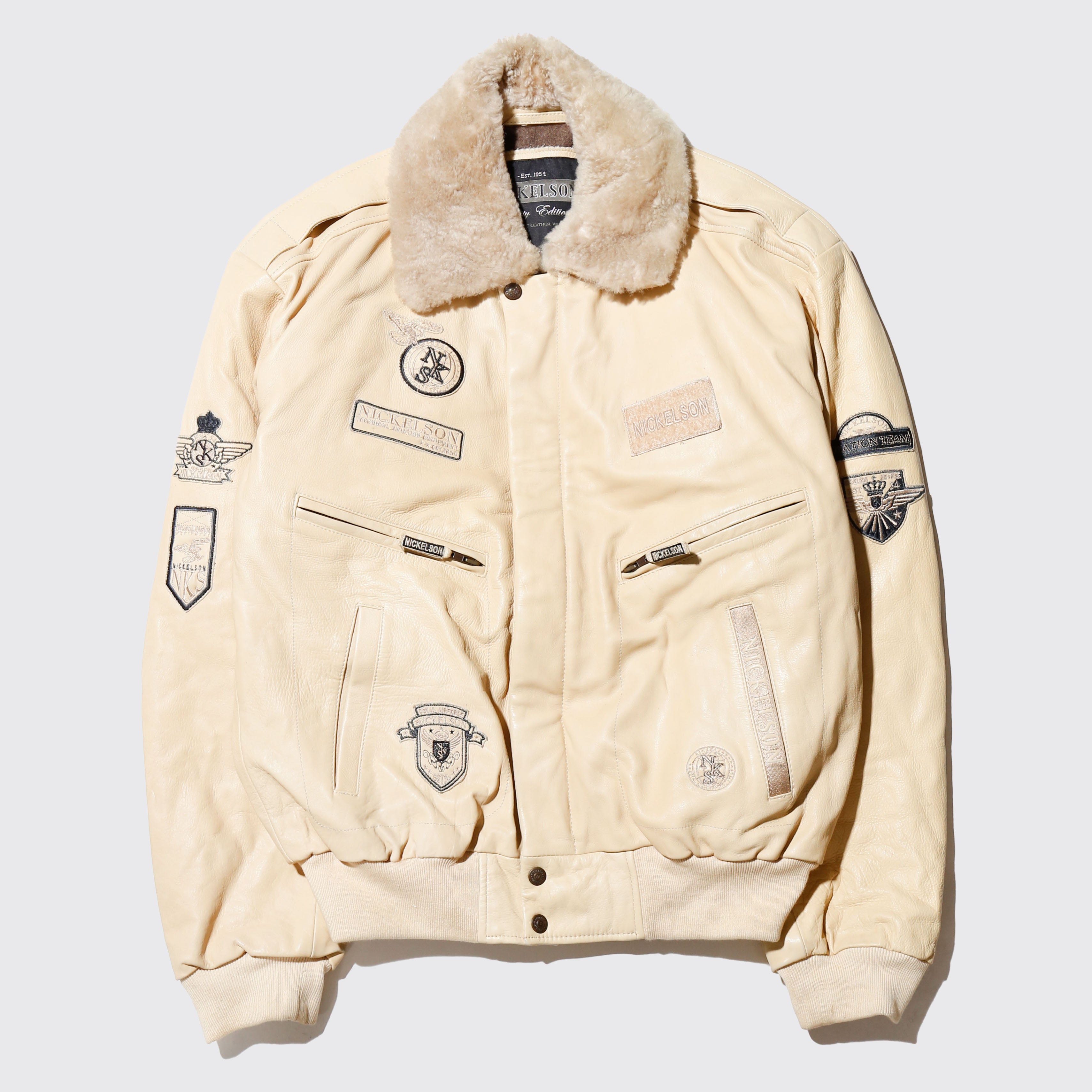 vintage nickelson g-1 type boa leather jacket , with detachable boa co ...